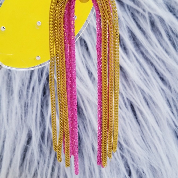 Jewelry | 8s Bright Pink Mustard Chain Earrings | Poshmark
